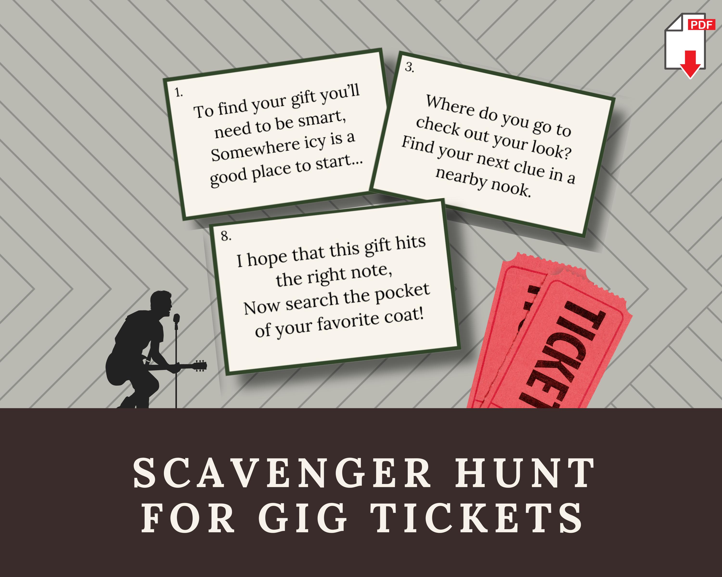 Concert Tickets Scavenger Hunt Clues, Printable Treasure Hunt to Hide ...