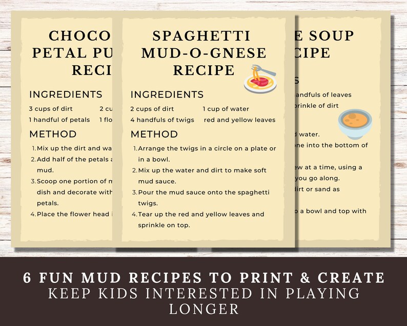 Mud Kitchen Menu & Recipe Cards: Outdoor Nature Play (PDF) - Etsy Australia