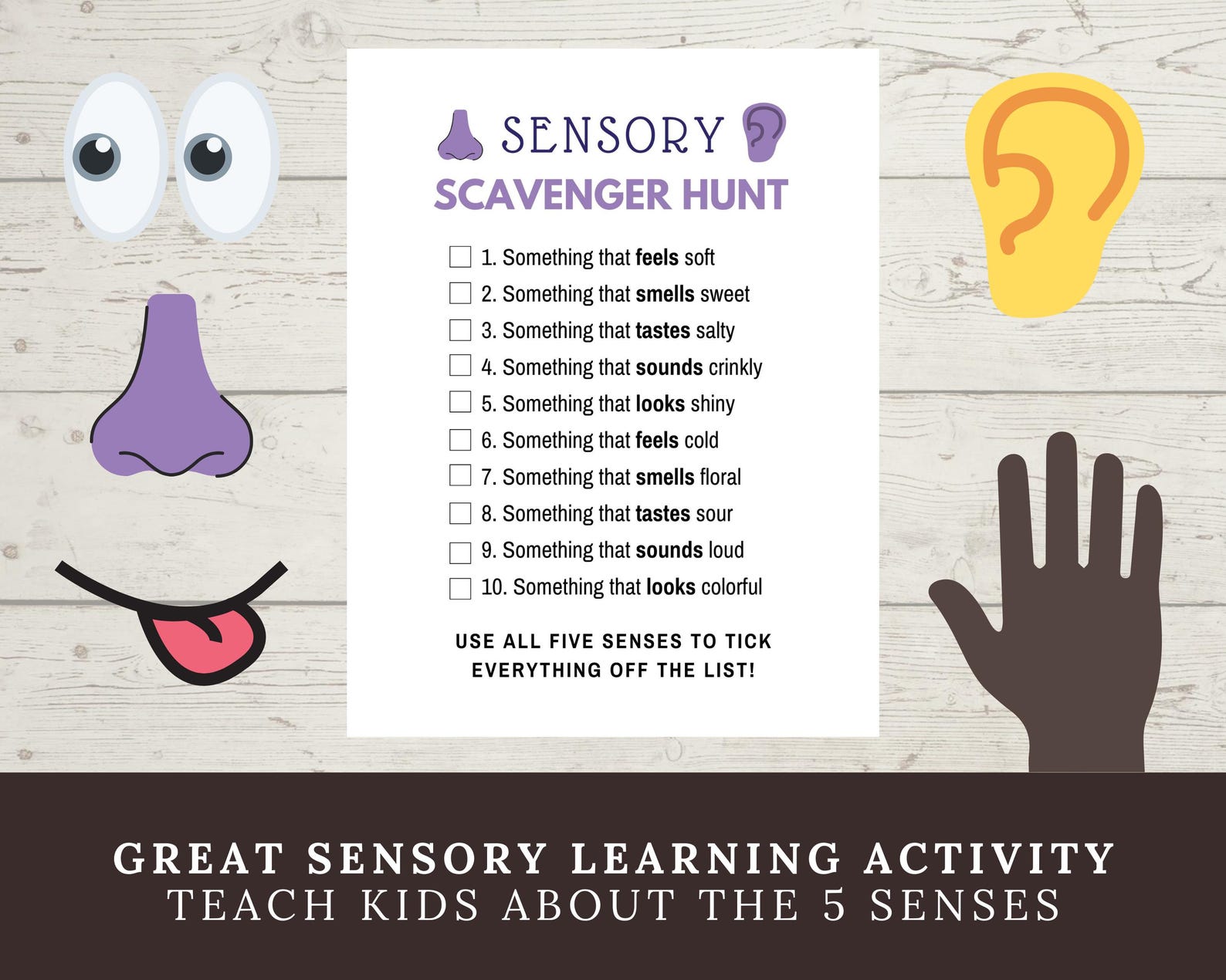 Sensory Scavenger Hunt: 5 Senses Kids' Learning Game (PDF Download) - Etsy
