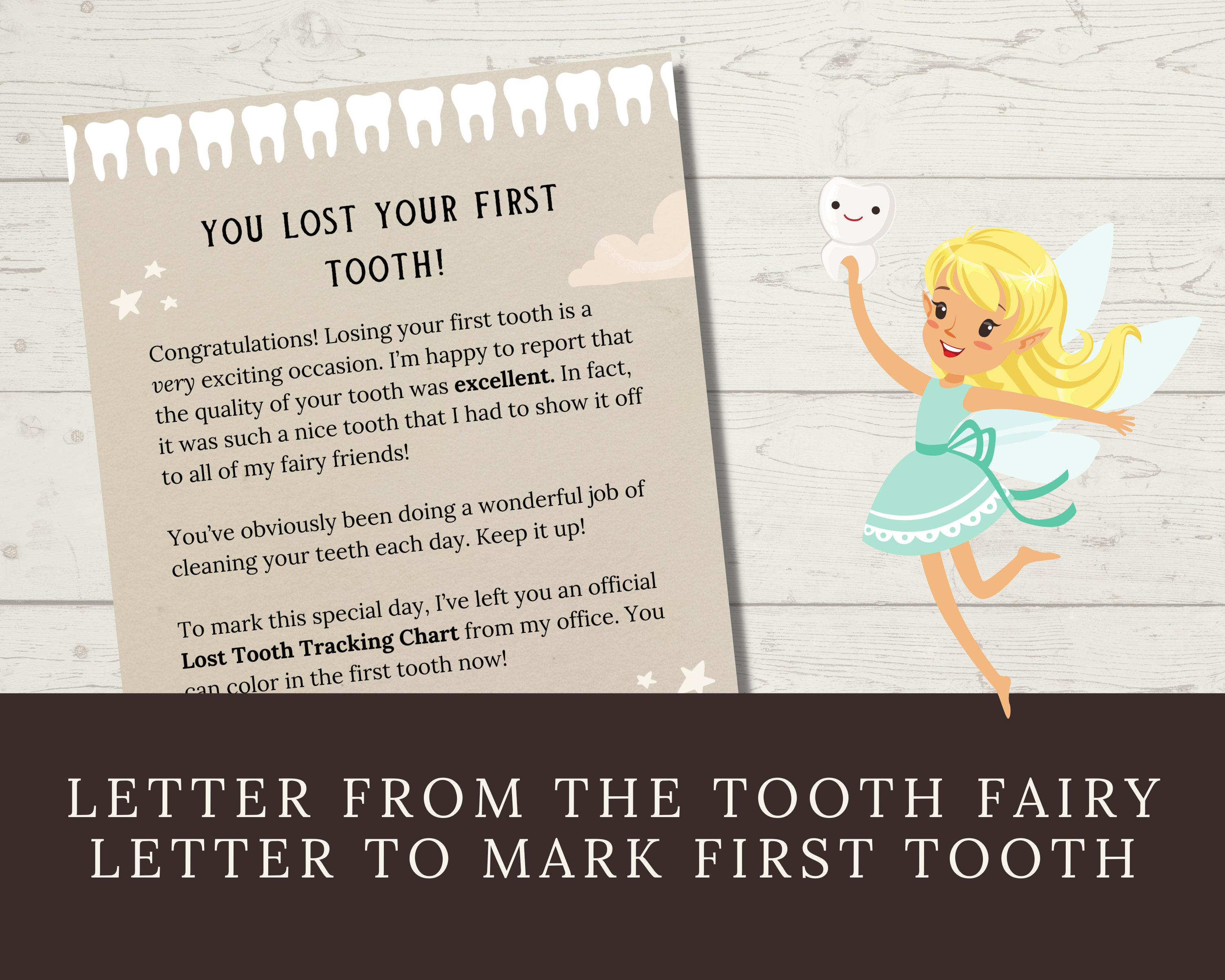 First Tooth Fairy Letter & Lost Tooth Chart, Printable Tooth Fairy Note ...