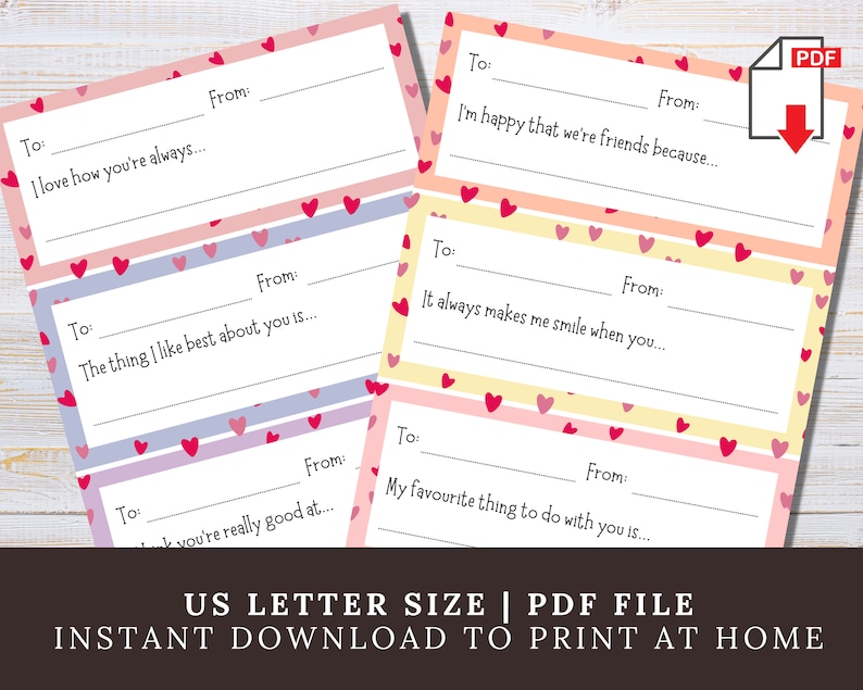 Printable Valentine's Day Notes for Kids Classmates, Valentine's Day ...