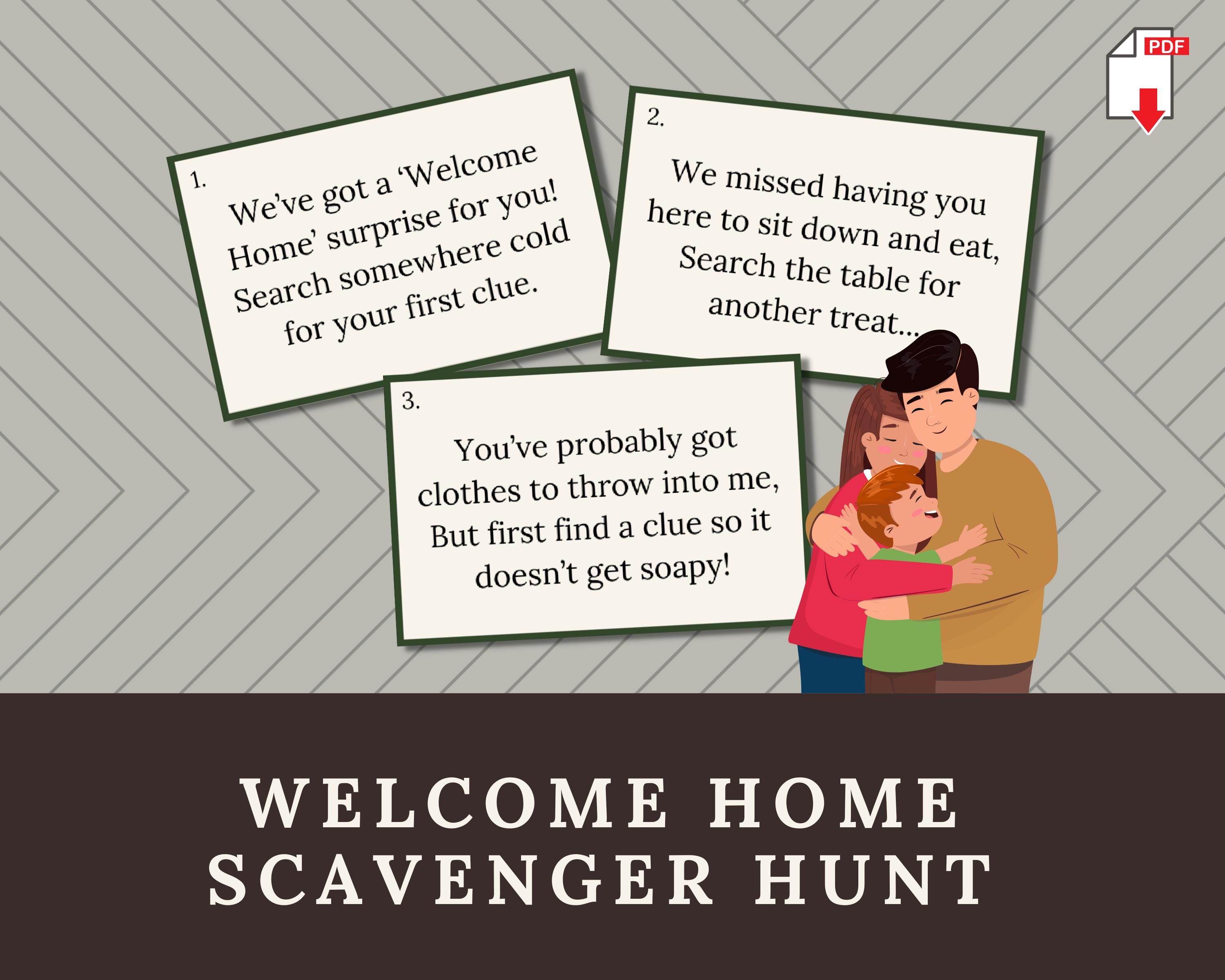 Welcome Home Gift Scavenger Hunt, Printable Treasure Hunt Clues ...