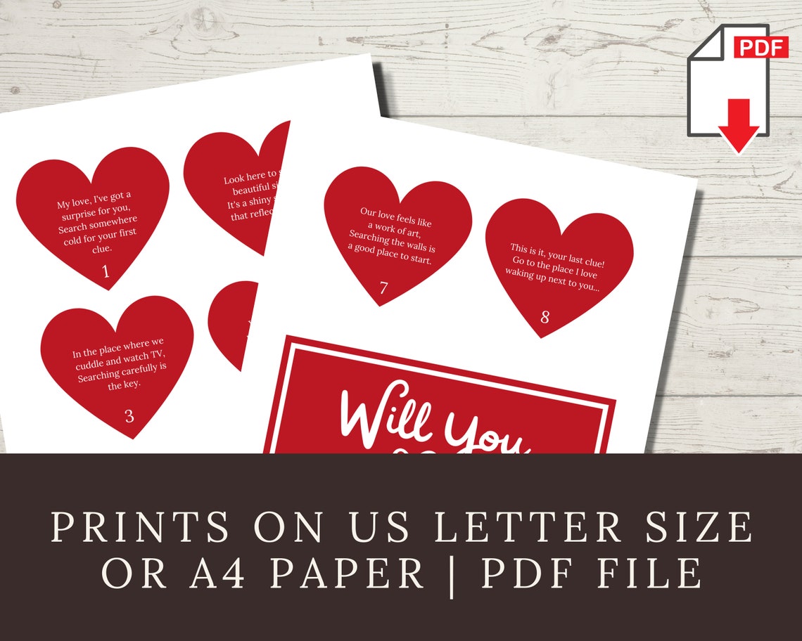 Proposal Scavenger Hunt Clues printable Cute Proposal Idea - Etsy UK