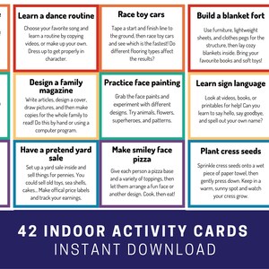 42 Indoor Activity Cards for Kids and Toddlers, Printable Rainy Day ...
