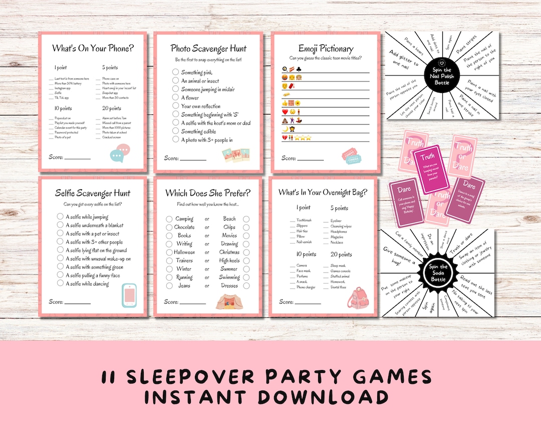 11 Printable Sleepover Party Games for Teenage Girls and Tweens, Sweet ...