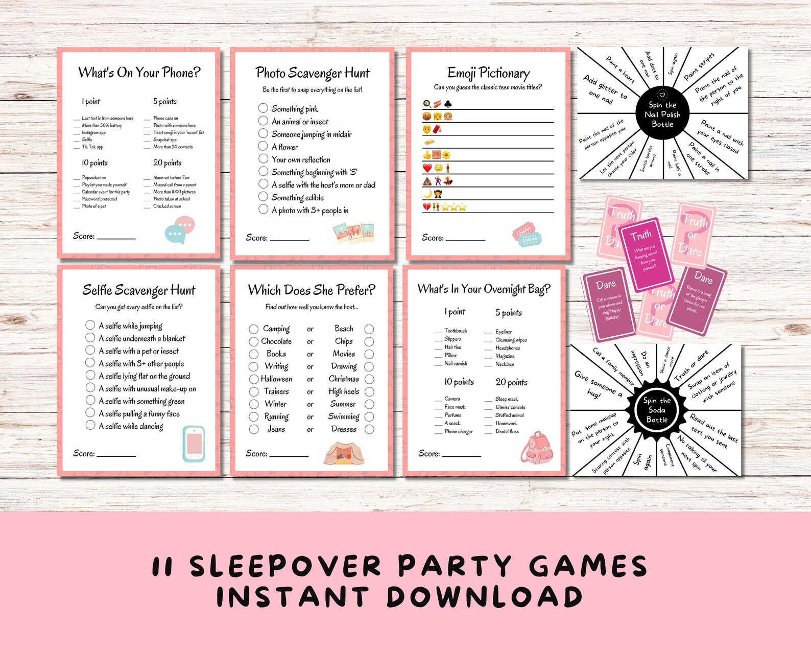 11 Printable Sleepover Party Games for Teenage Girls and Tweens, Sweet ...