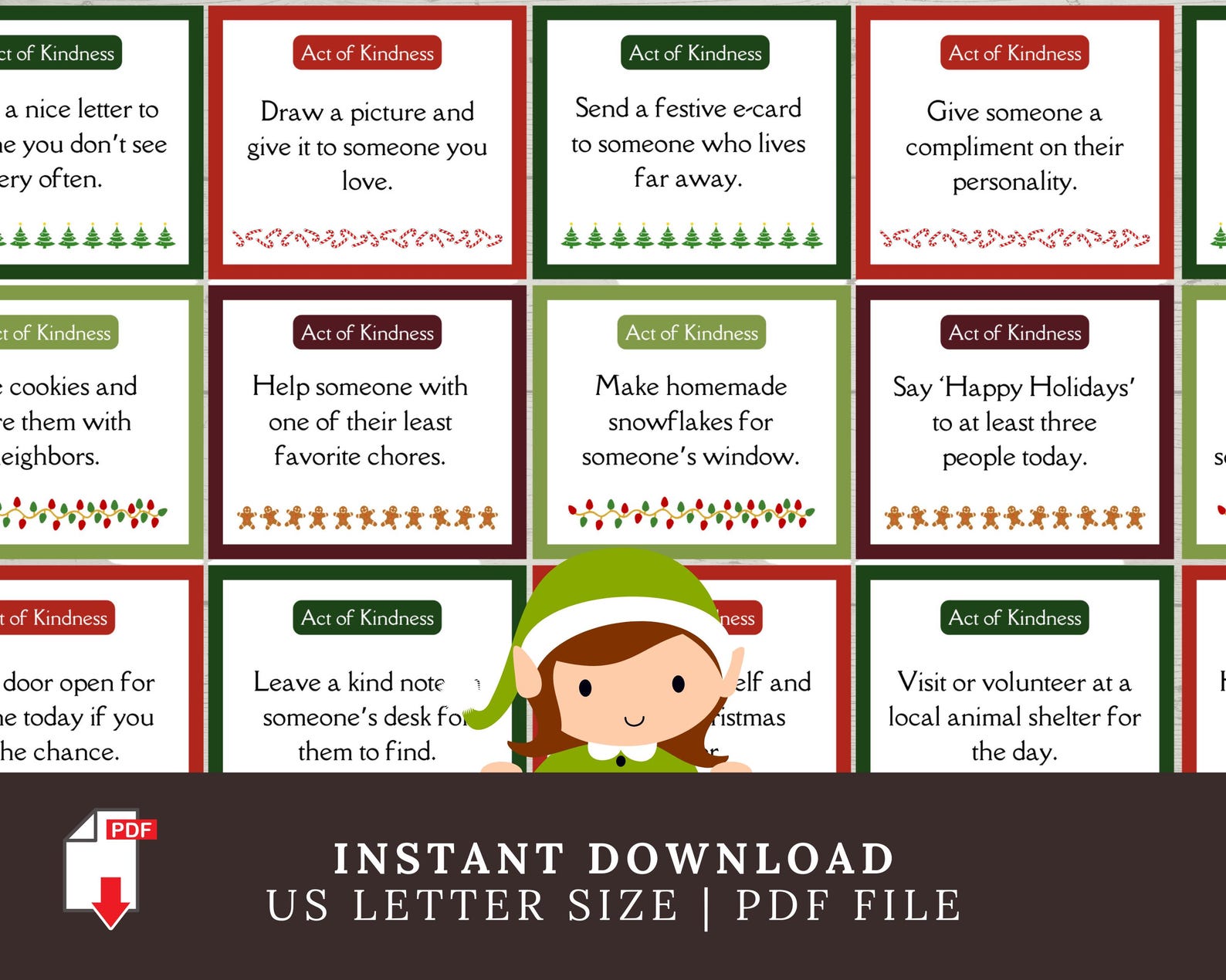 Advent Acts of Kindness Cards for Kids, Printable Advent Calendar ...