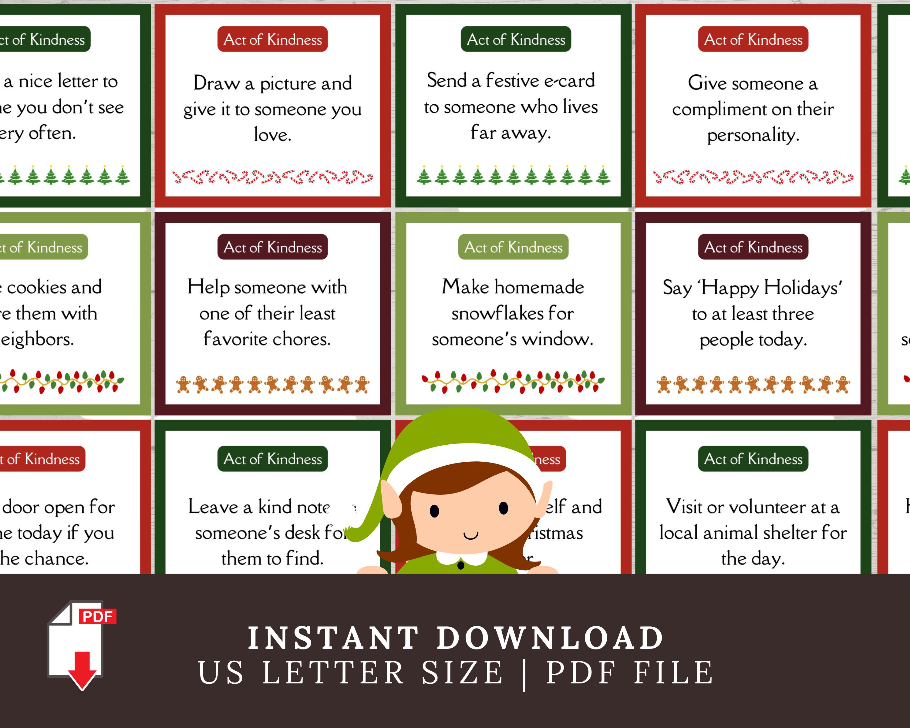 36 Advent Acts of Kindness Cards for Kids: Christmas Countdown ...