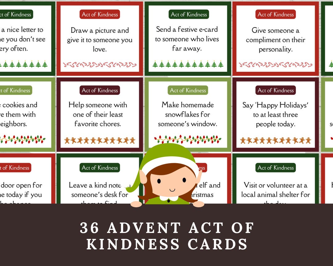 Advent Acts of Kindness Cards for Kids, Printable Advent Calendar ...