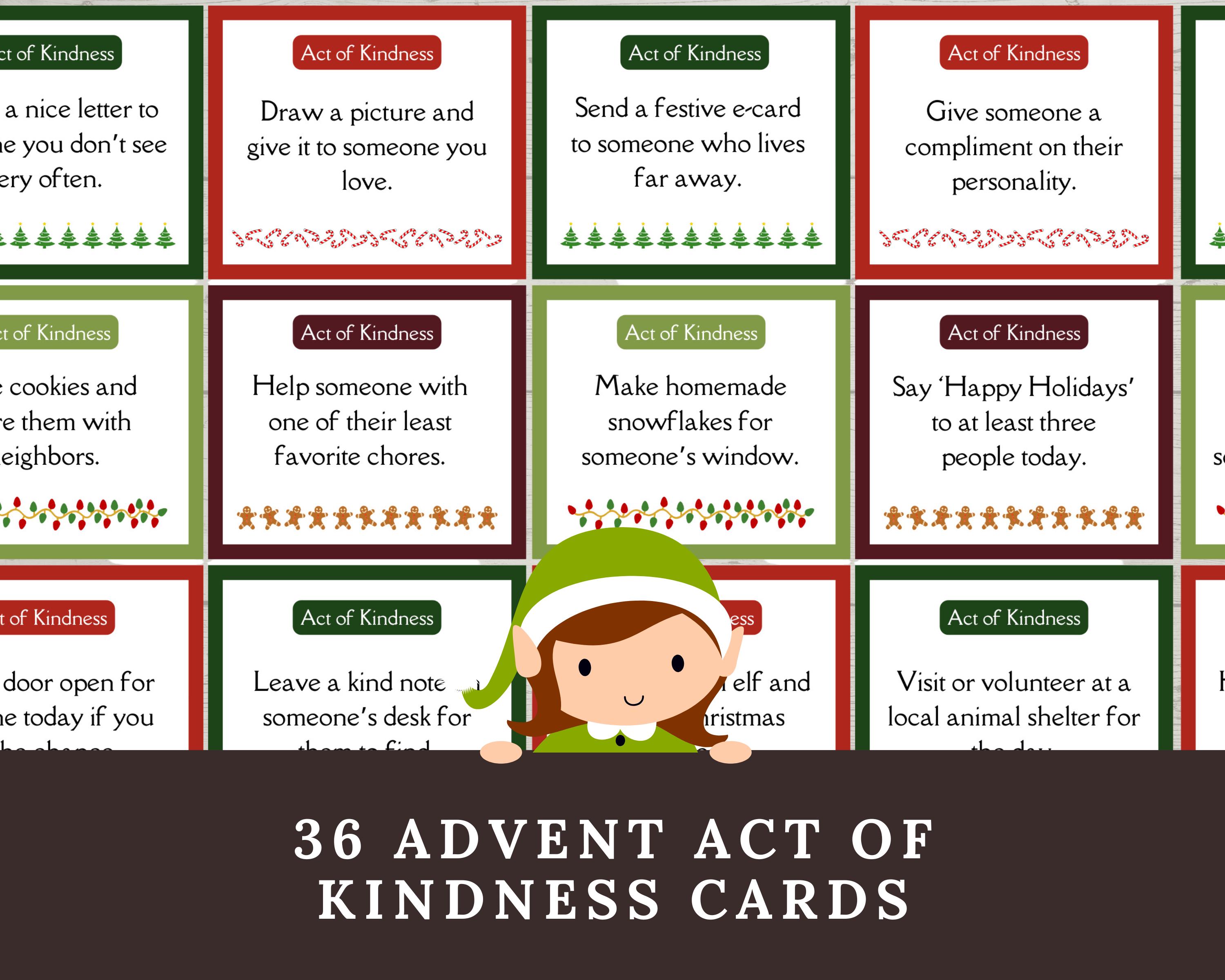 Advent Acts of Kindness Cards for Kids, Printable Advent Calendar ...