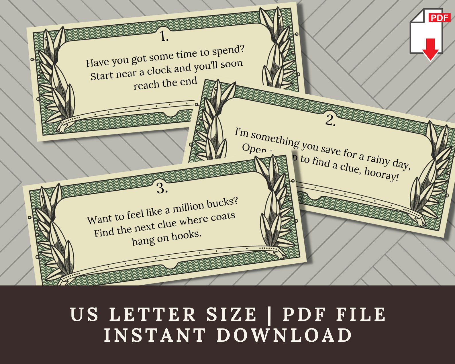 Money Scavenger Hunt Clues, Printable Birthday or Christmas Money ...