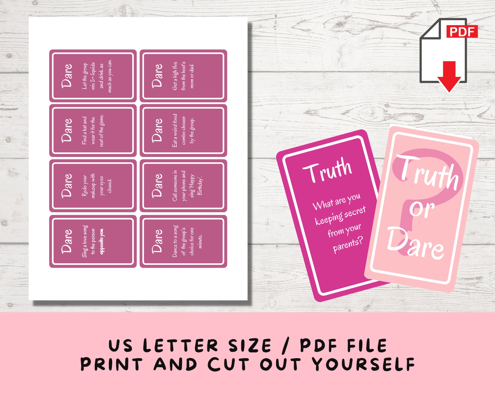 64 Printable Truth or Dare Cards for Teen & Tween Girls, Slumber Party ...