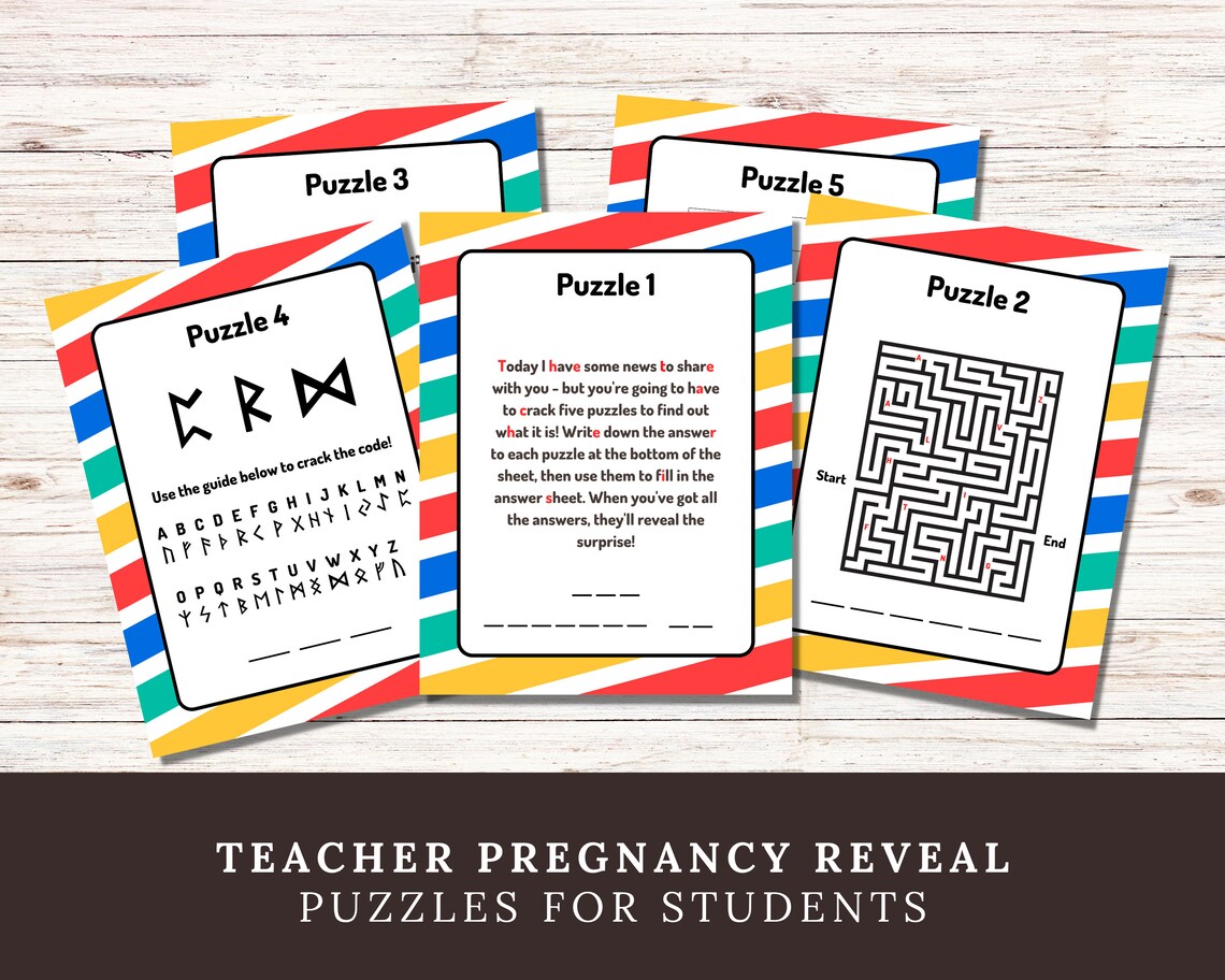 Teacher Pregnancy Announcement Puzzles: Classroom Reveal (printable PDF ...