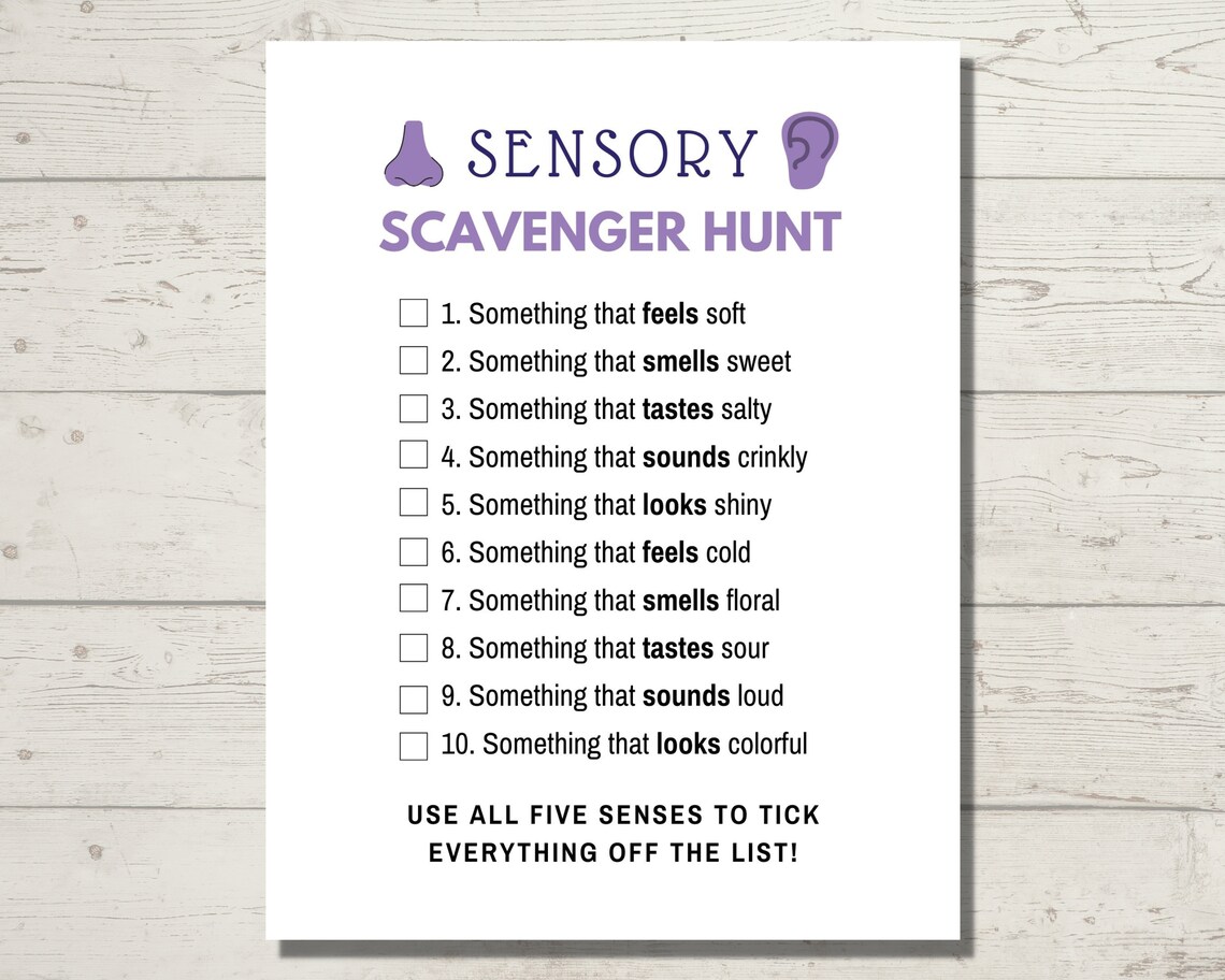 Sensory Scavenger Hunt for Kids (printable), Child and Toddler Sensory ...