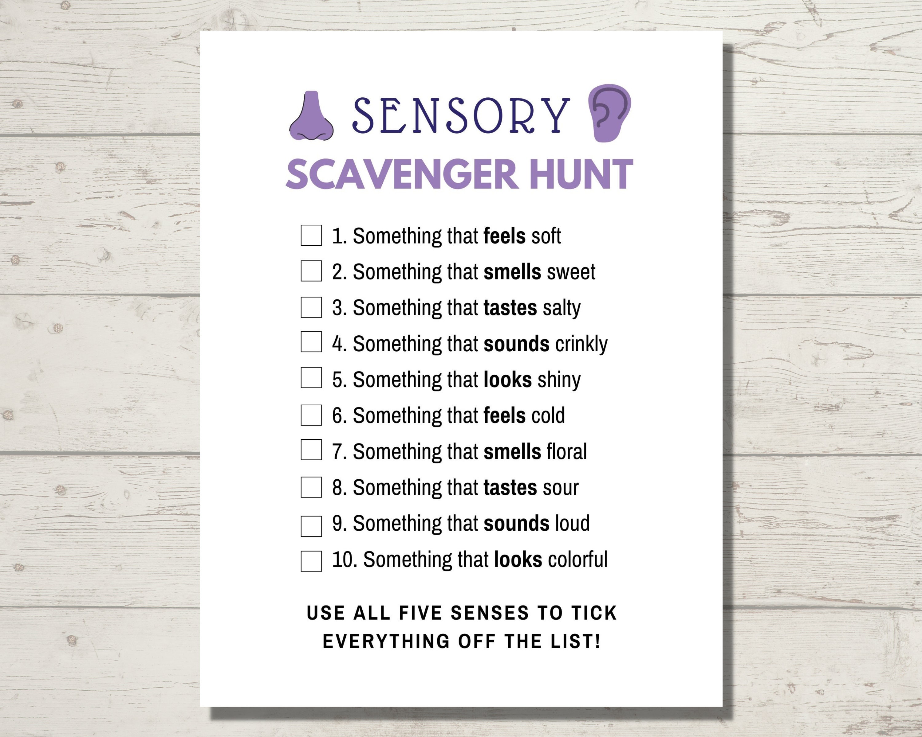 Sensory Scavenger Hunt for Kids (printable), Child and Toddler Sensory ...