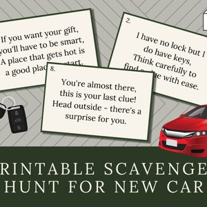 Printable New Car Scavenger Hunt Clues Treasure Hunt Riddles - Etsy