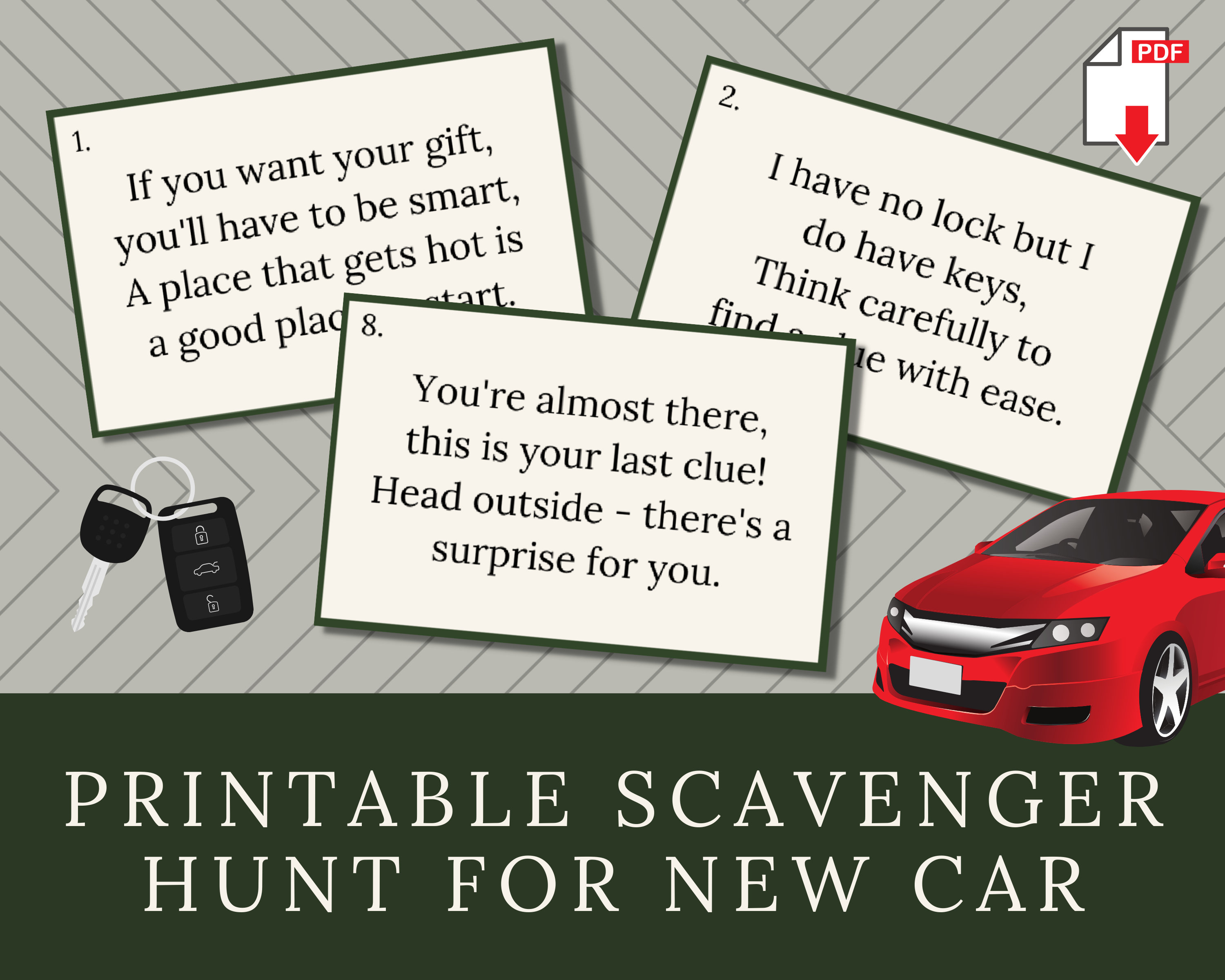 Printable New Car Scavenger Hunt Clues Treasure Hunt Riddles - Etsy UK