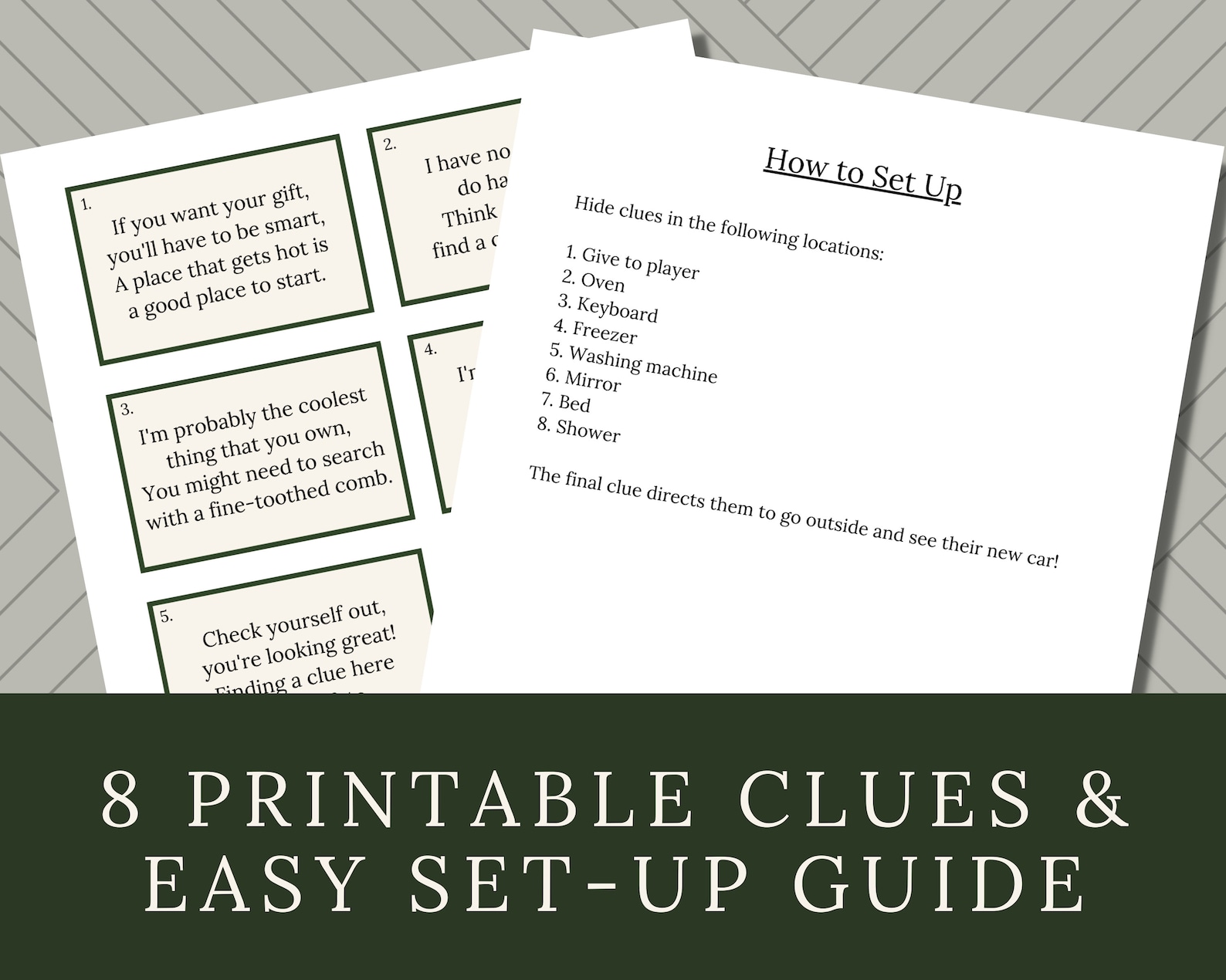 Printable New Car Scavenger Hunt Clues, Treasure Hunt Riddles to Find ...
