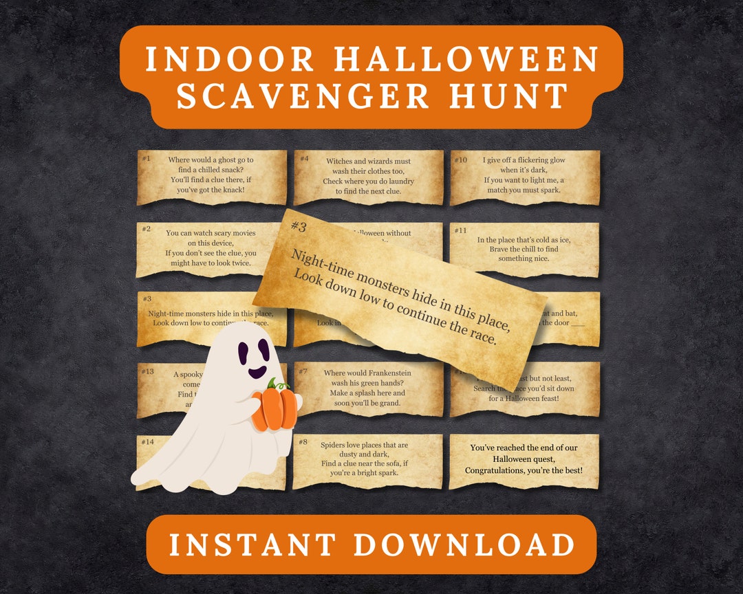 Halloween Scavenger Hunt for Kids: Indoor Riddle Game (printable PDF ...