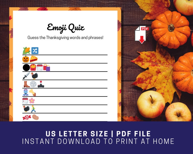 Printable Thanksgiving Emoji Quiz Worksheet Thanksgiving Word - Etsy Canada