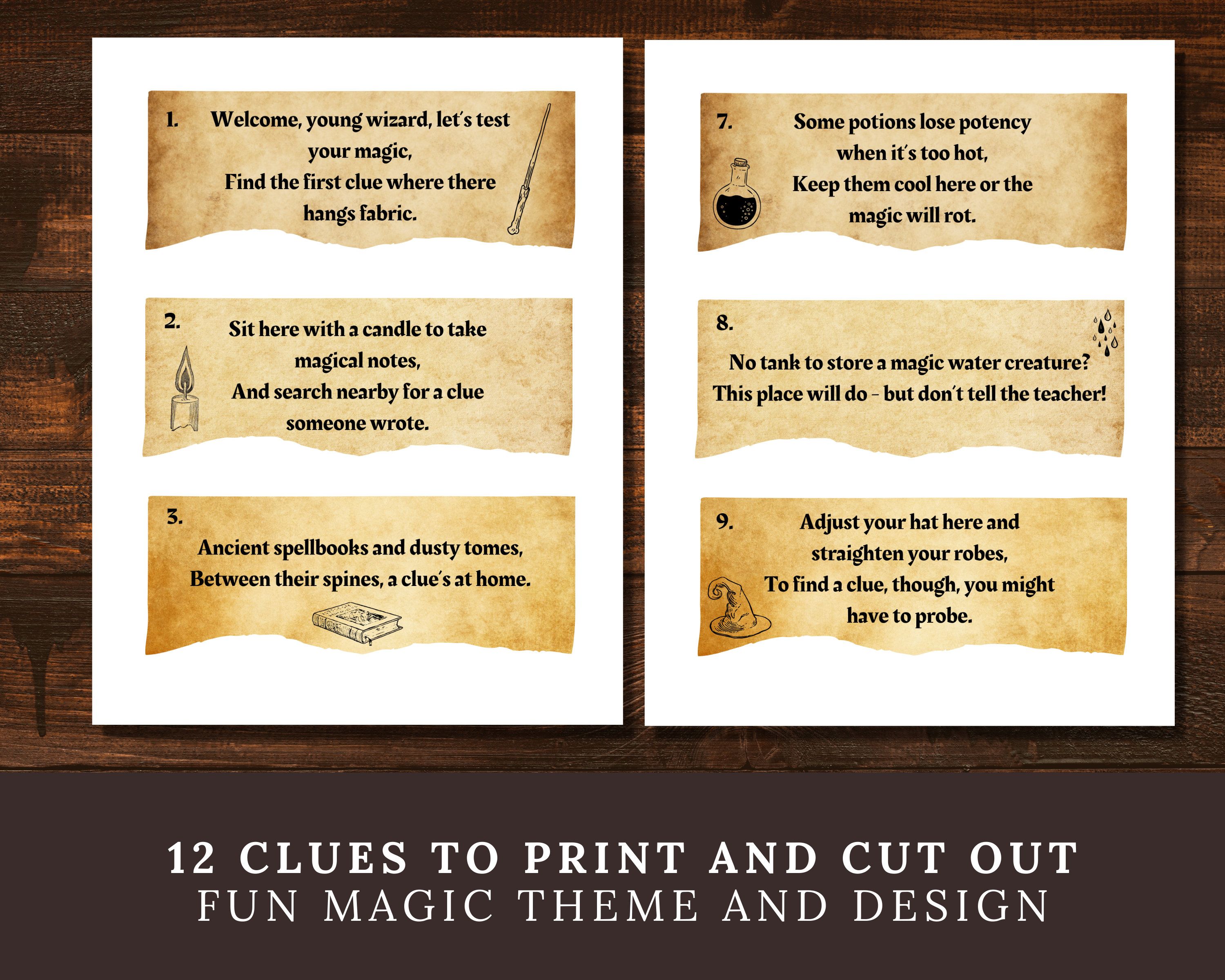 Wizard Scavenger Hunt Clues (printable), Magic School Treasure Hunt ...