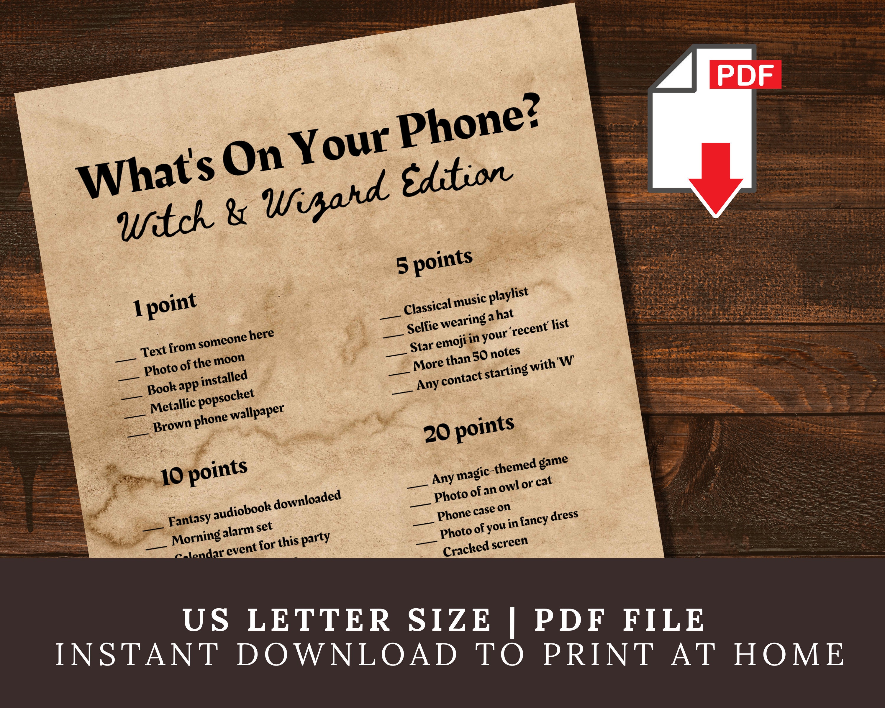 Magic Themed Party Game, What's on Your Phone Game for Witch & Wizard ...