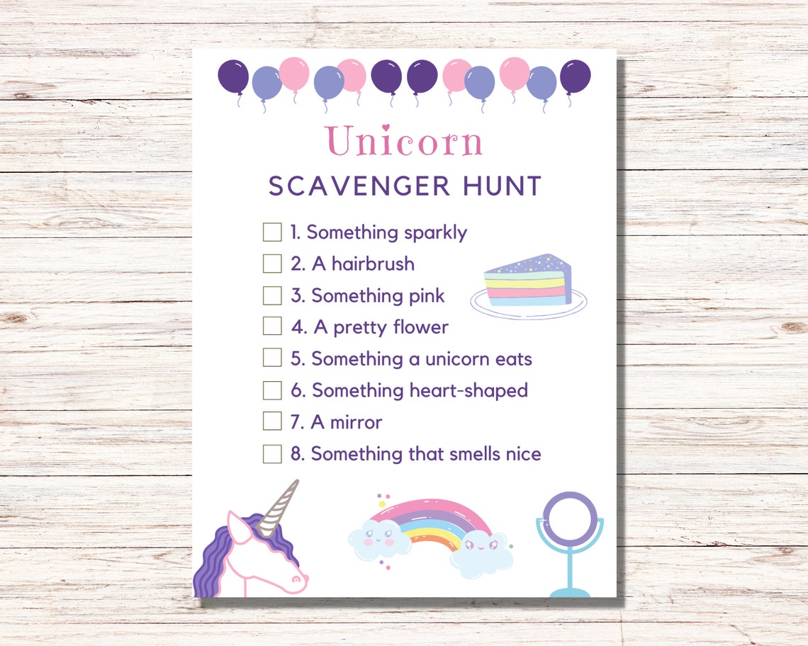 Unicorn Party Scavenger Hunt Printable, Unicorn Treasure Hunt Activity ...