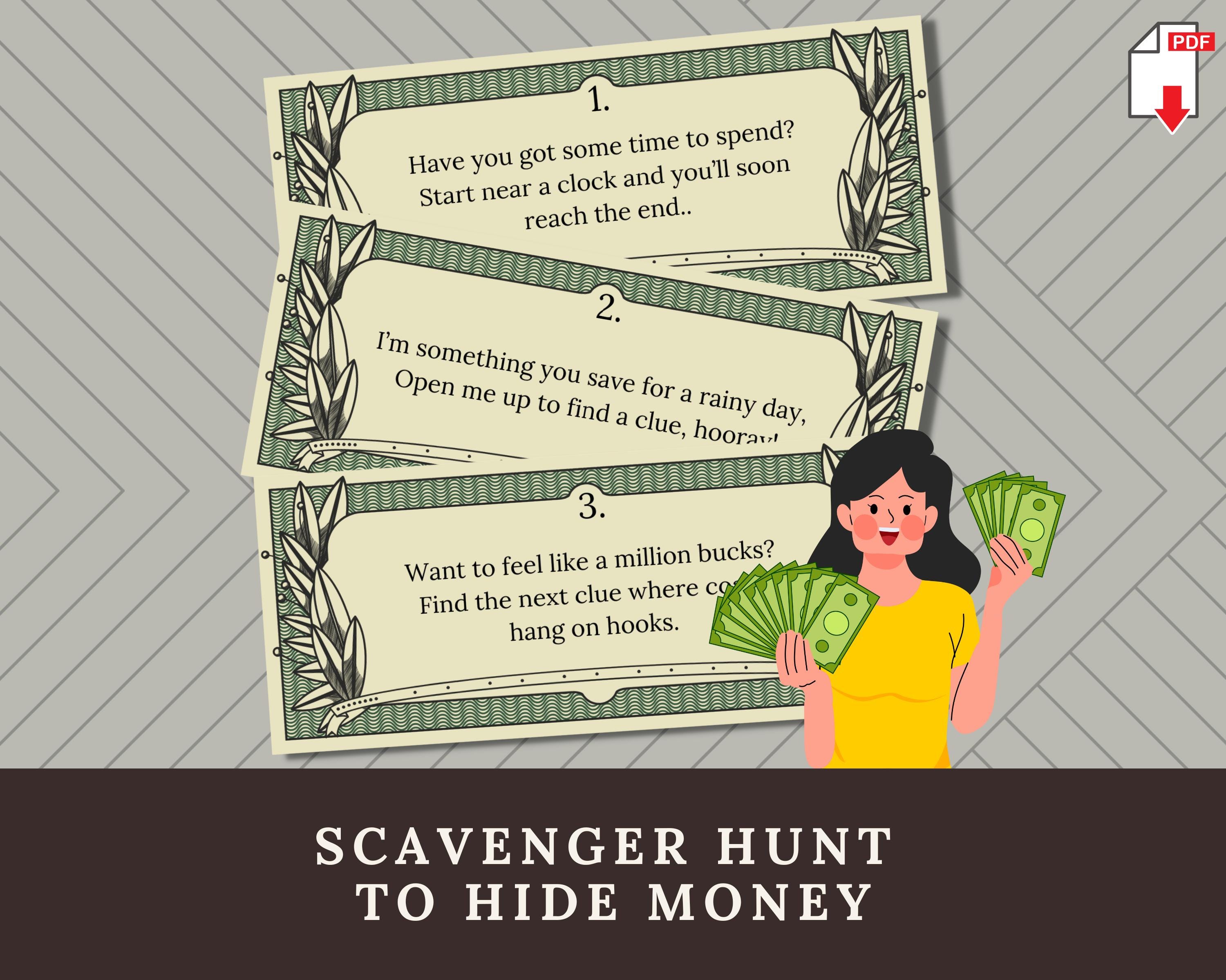 Money Scavenger Hunt Clues, Printable Birthday or Christmas Money ...