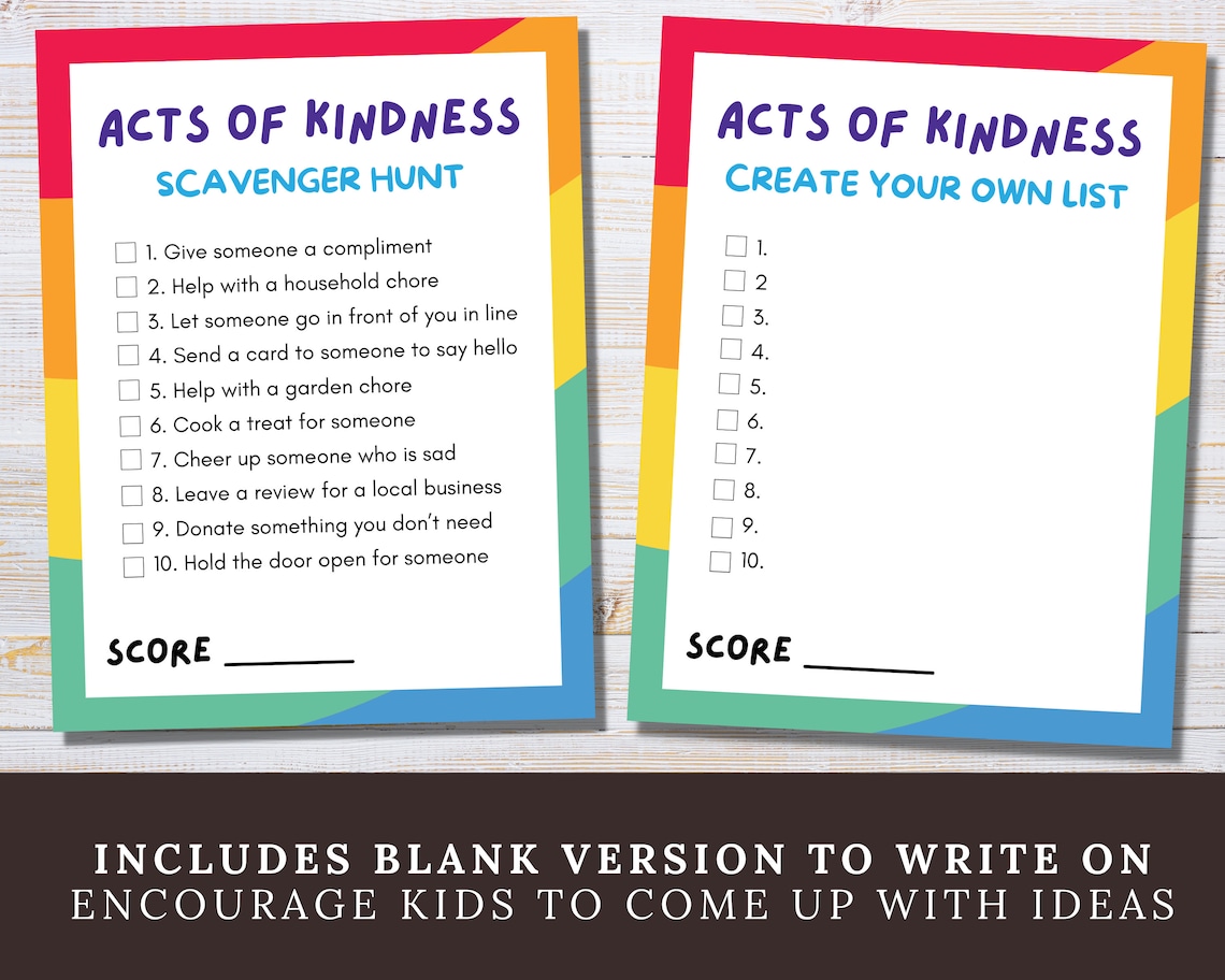 Printable Kindness Scavenger Hunt for Kids, Random Acts of Kindness ...