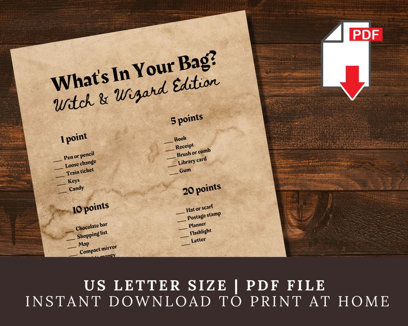 Printable Witch & Wizard Party Game, What's in Your Bag Game for ...