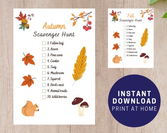 Fall Scavenger Hunt Printable Autumn Outdoor Activity - Etsy