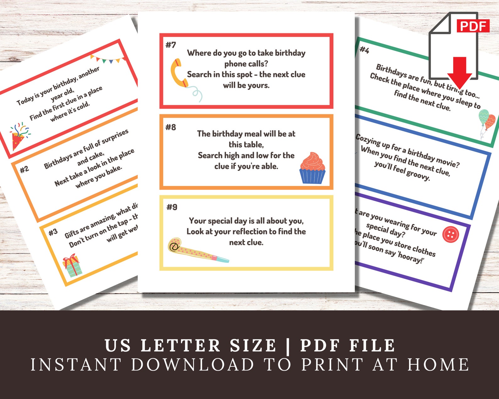 Birthday Scavenger Hunt Clues for Kids, Printable Treasure Hunt for ...