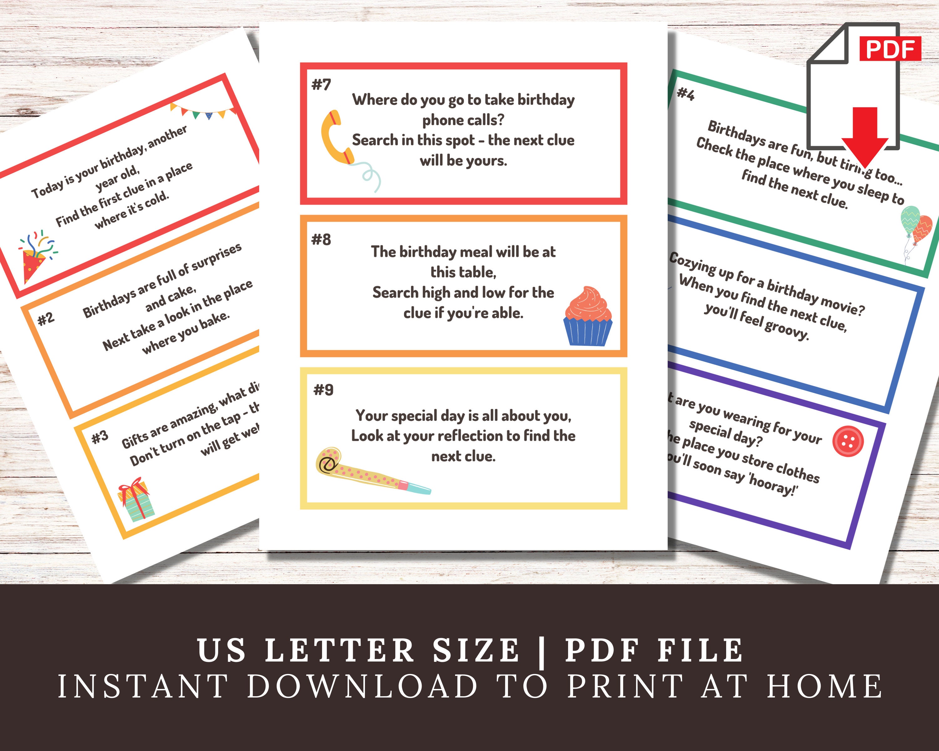 Birthday Scavenger Hunt Clues: Printable Riddles for Kids, Teens (PDF ...