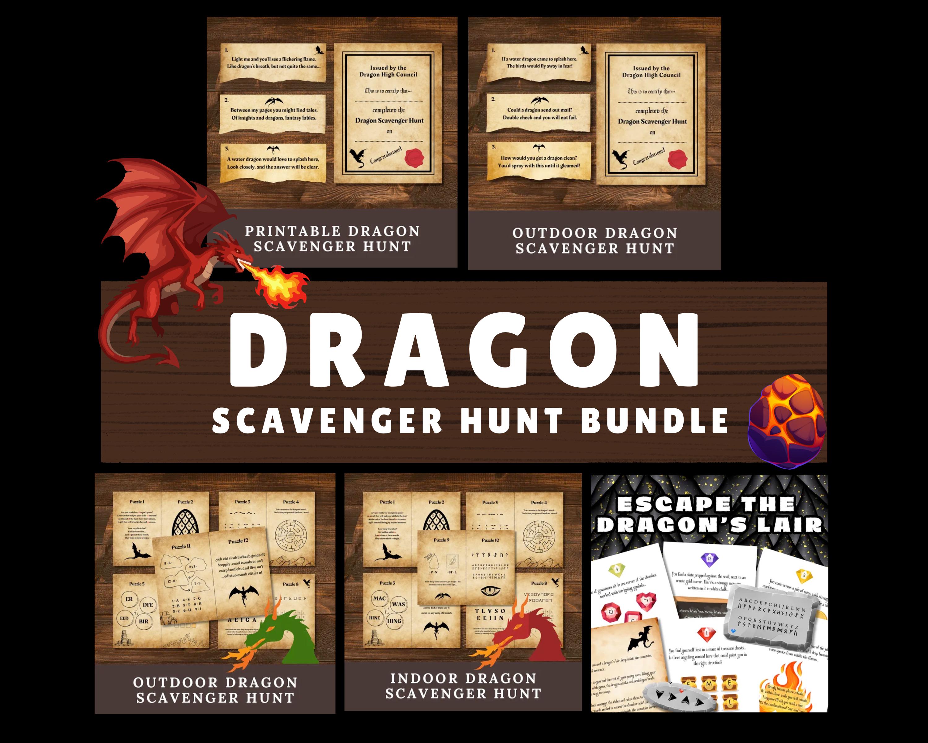 Dragon Scavenger Hunt Bundle: 2 Puzzle Hunts, 2 Clue Hunts, 1 Escape ...