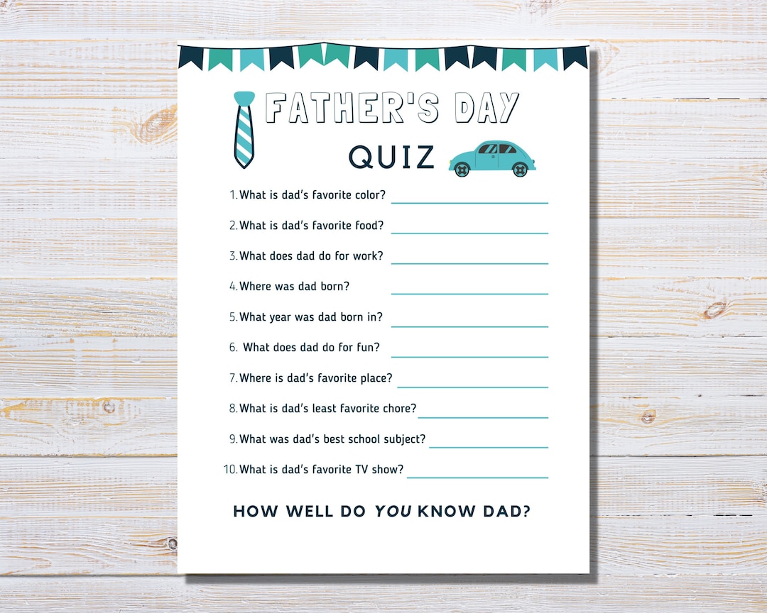 Father's Day Quiz for Kids printable Father's Day Questions Father's ...