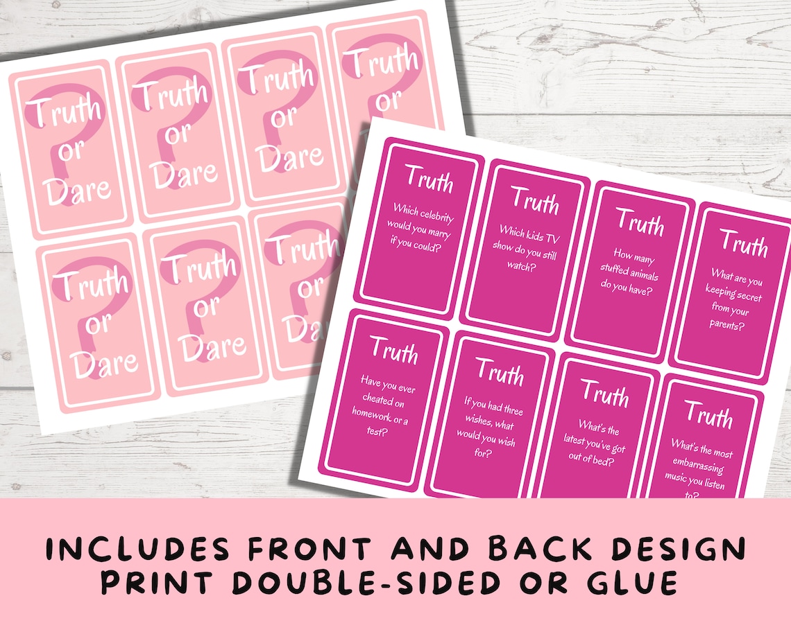 64 Printable Truth or Dare Cards for Teen & Tween Girls, Slumber Party ...