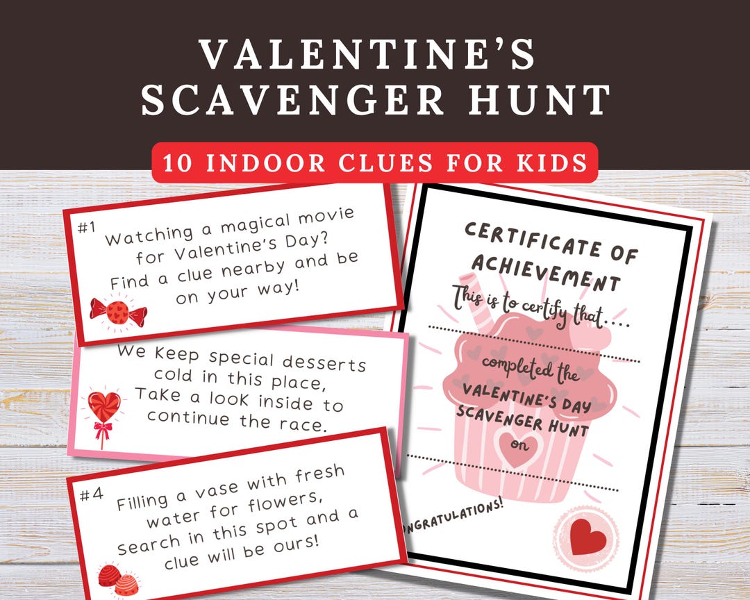 Valentine's Day Scavenger Hunt for Kids: Indoor Treasure Hunt ...