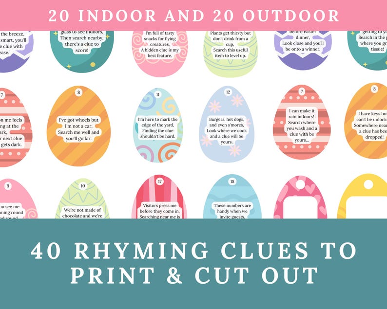 Easter Egg Scavenger Hunt Clues: Rhyming Riddles (printable PDF) - Etsy