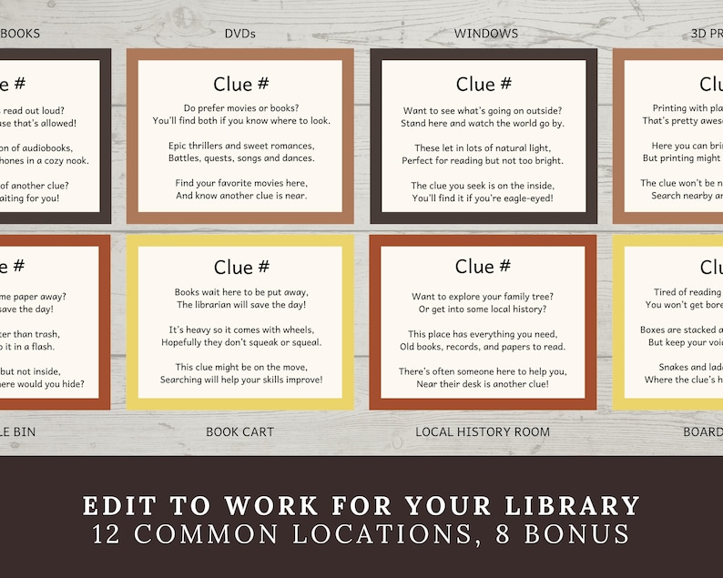 Library Scavenger Hunt Clues for Kids: Editable Canva Template ...