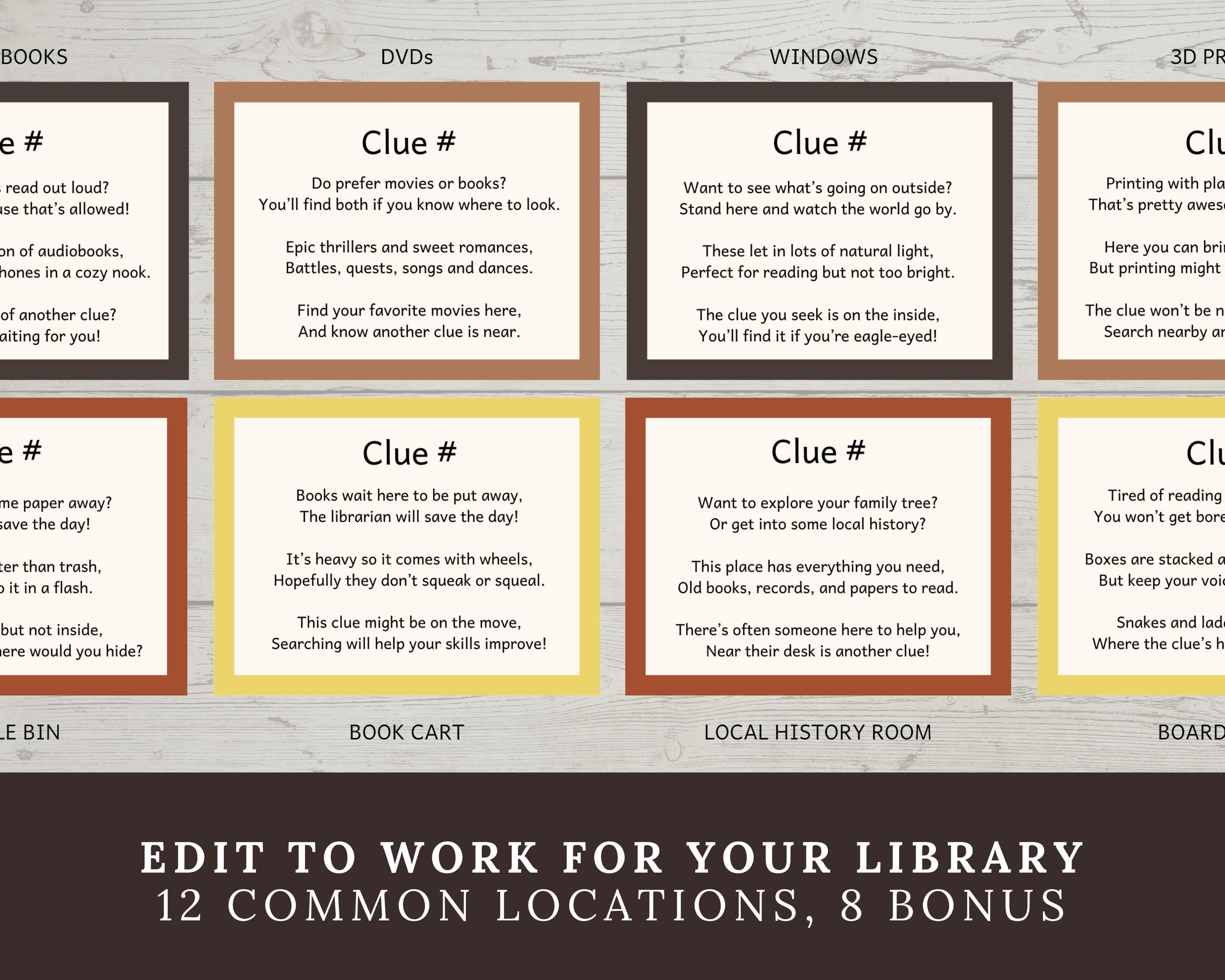 Library Scavenger Hunt Clues for Kids: Editable Canva Template ...