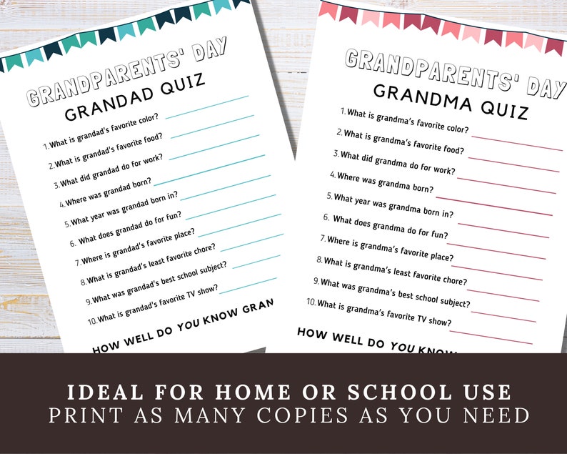 Grandparents Day Quiz: Grandma and Grandad Activity (printable PDF) - Etsy