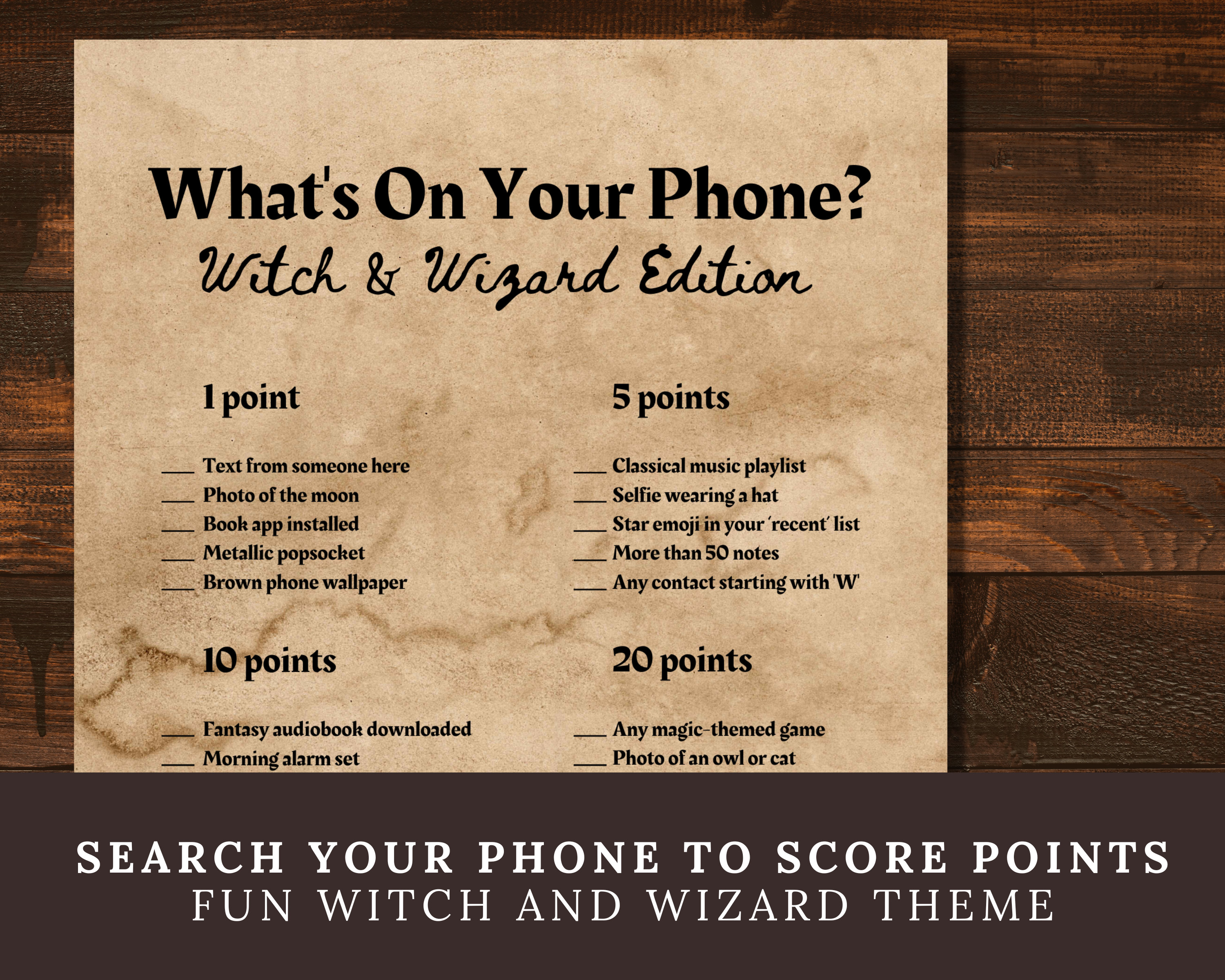 Magic Themed Party Game, What's on Your Phone Game for Witch & Wizard ...