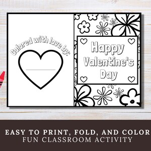 Valentine's Day Color-in Card, Printable Kids Craft Activity (instant ...