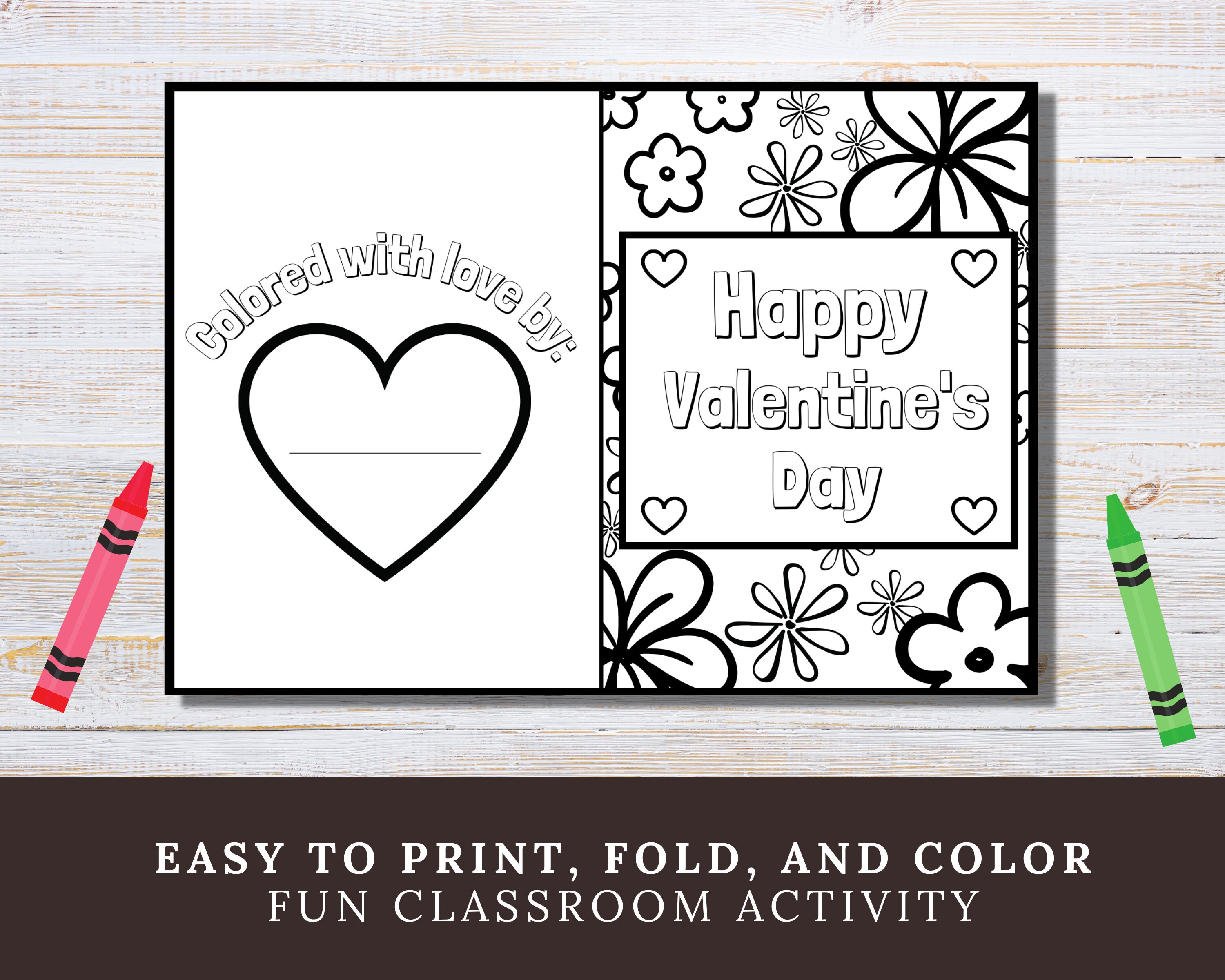 Valentine's Day Color in Card, Printable Valentine's Day Craft Activity ...