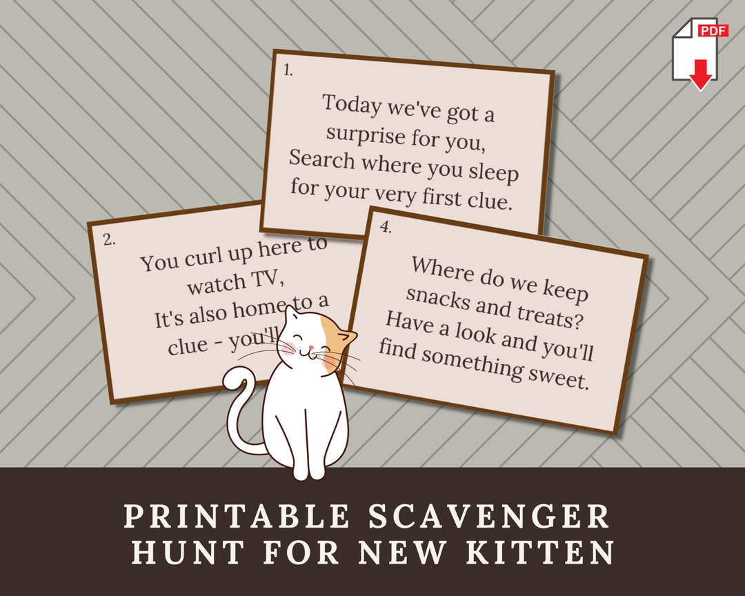 New Kitten Scavenger Hunt: Printable Treasure Hunt Clues (PDF) - Etsy