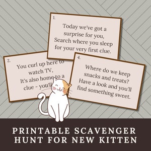 Printable New Kitten Scavenger Hunt, Treasure Hunt Clues Leading to Cat ...