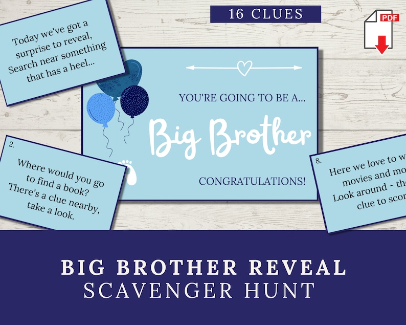 Pregnancy Reveal Scavenger Hunt for Big Brother, Printable New Baby ...