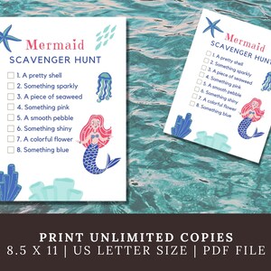 Mermaid Scavenger Hunt Printable, Cute Mermaid Party Game Activity for ...