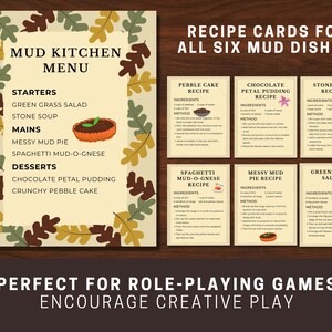 Mud Kitchen Printable Menu & 6 Recipe Cards Mud Pie Recipes - Etsy