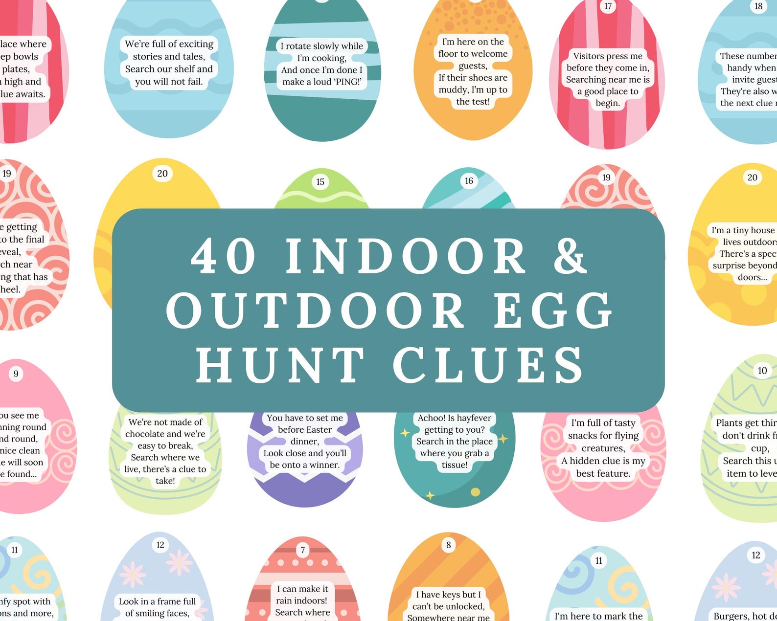 40 Indoor & Outdoor Easter Egg Scavenger Hunt Clues for Kids, Treasure ...